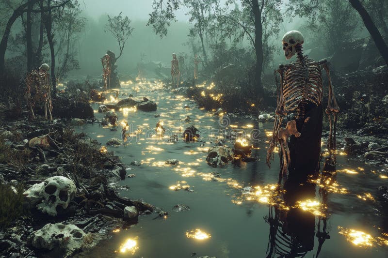 A Desolate River Flows through a Ravaged Environment, Tainted with ...