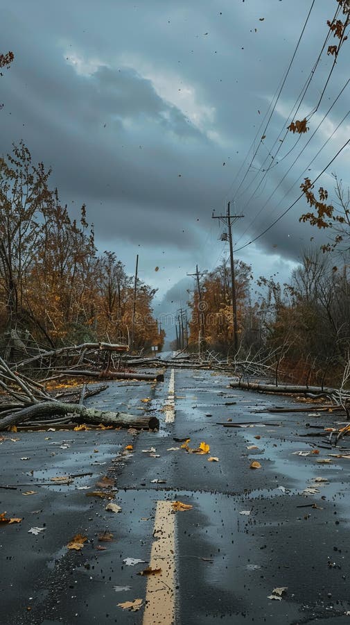 Desolate Road Fallen Trees Stormy Sky Stock Photos - Free & Royalty ...