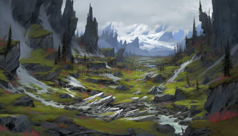 A Rugged and Unexplored Land in Autumn. Stock Illustration ...