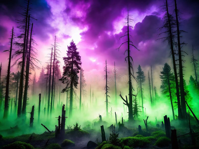 A Desolate Silhouette of a Poisoned Forest Decaying Trees Poisonous ...