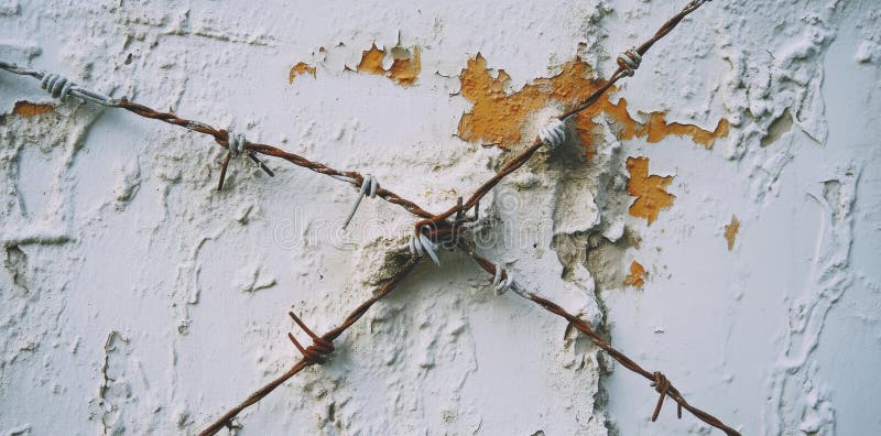 A Desolate Spot Features an Old Concrete Wall with Rusty Barbed Wire ...