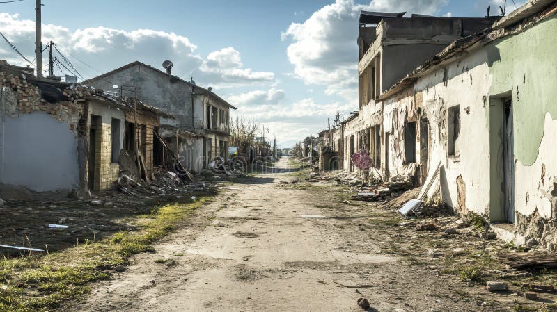 Desolate Street with Ruined Buildings Stock Photo - Image of ...