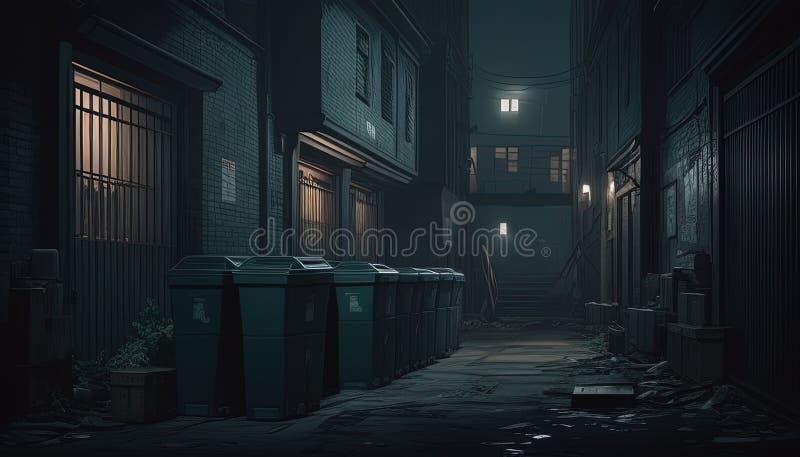 A Desolate Urban Backstreet with an Empty Garbage Container Stock ...