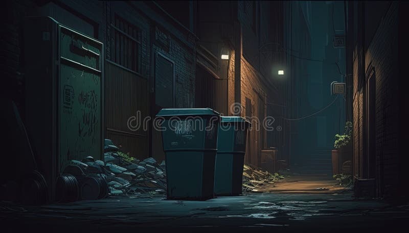 A Desolate Urban Backstreet with an Empty Garbage Container Stock ...