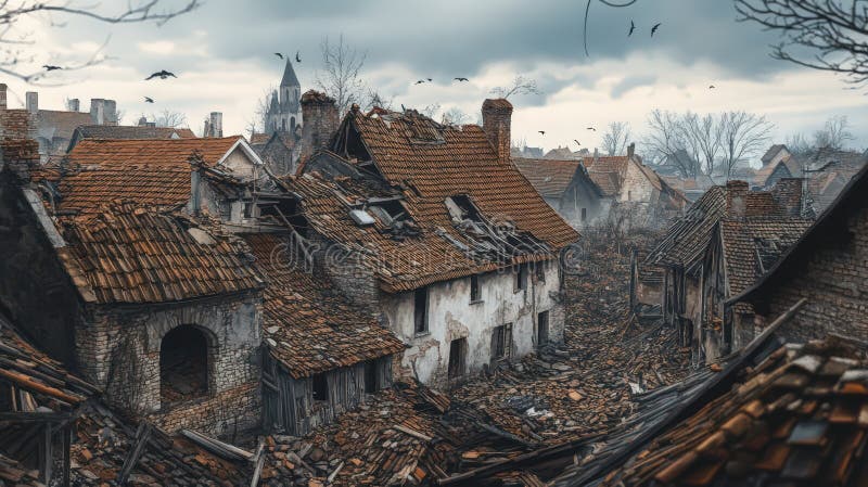 Desolate Village Ruins after Catastrophic Destruction Stock ...