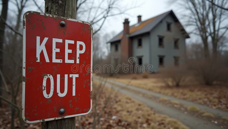 Desolate Warning Keep Out Sign at Abandoned Building Stock Illustration ...