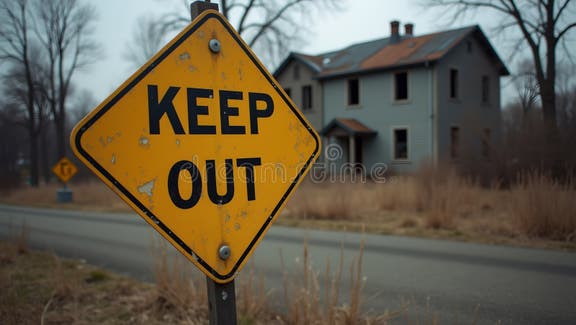 Desolate Warning Keep Out Sign at Abandoned Building Stock Illustration ...