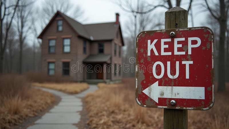 Desolate Warning Keep Out Sign at Abandoned Building Stock Illustration ...
