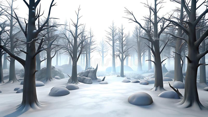 Desolate Winter Forest Path Bare Trees Snow Covered Harsh Png ...