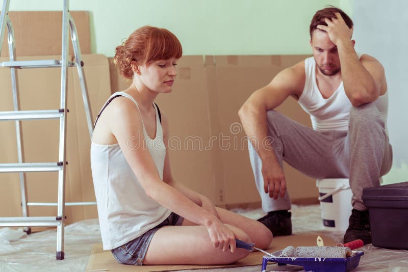Despair Couple Renovating House Stock Image - Image of male, house ...