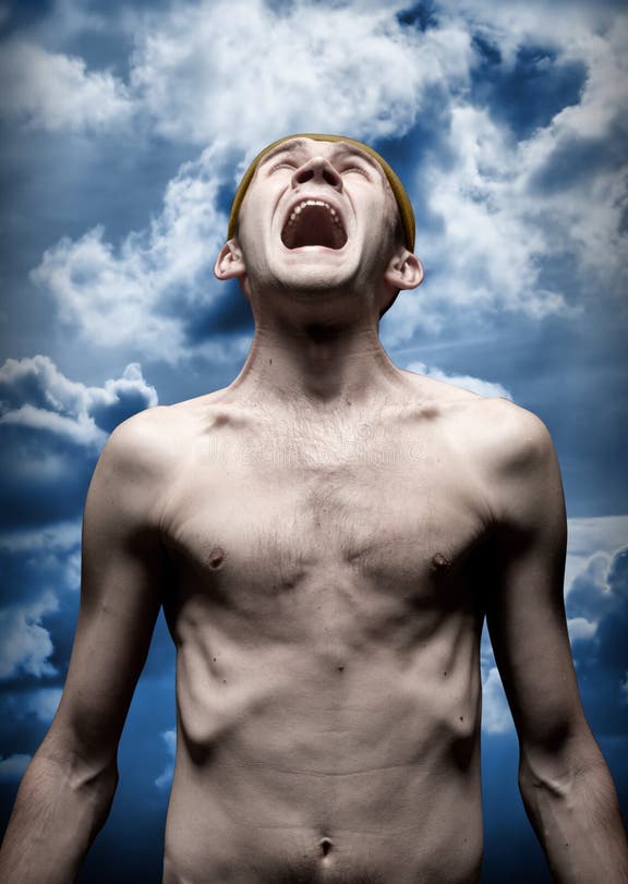 Despaired Screaming Man Against Dramatic Sky Stock Photo - Image of ...