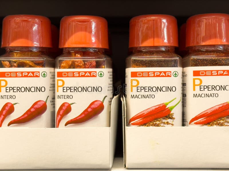 Despar Peperoncino Spice Jars in Grocery Store Display Editorial Stock ...