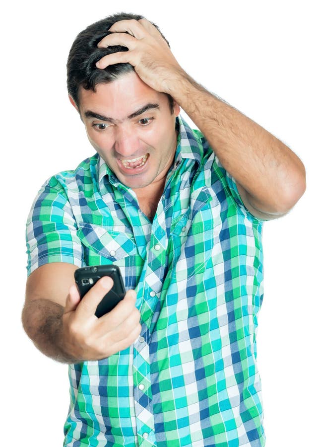 Desperate Angry Man Looking at His Mobile Phone Stock Photo - Image of ...