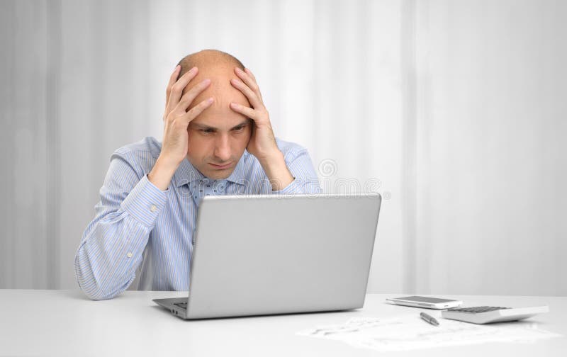 Desperate Man Sitting at the Computer Stock Photo - Image of news ...