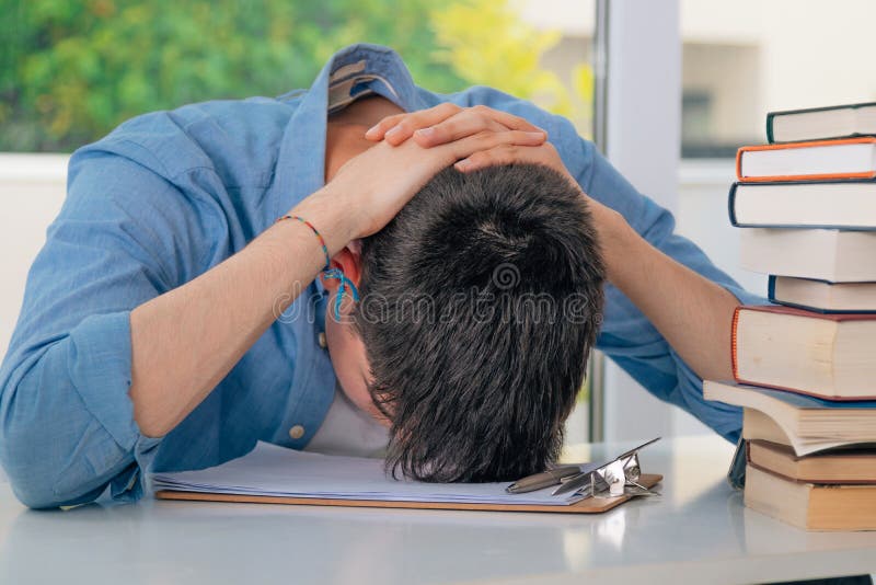 Desperate or Exhausted Student Stock Image - Image of sadness ...
