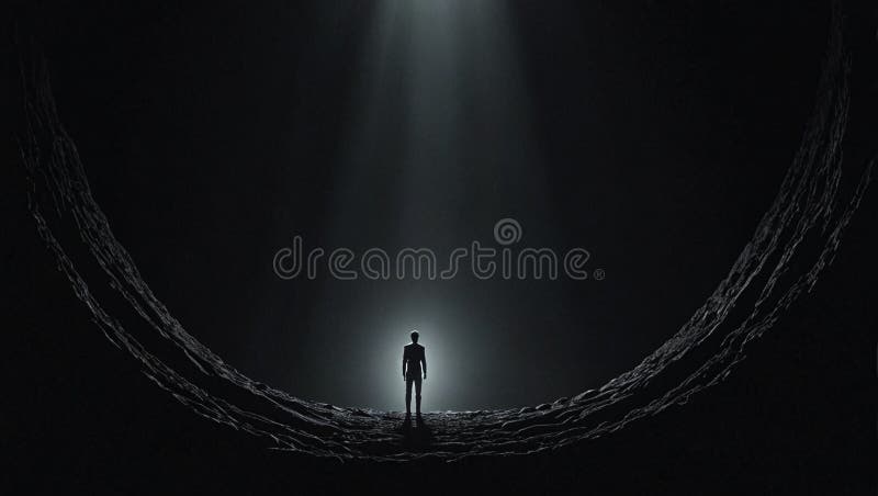 Desperate Hope Lone Figure in Abyss Yearning for Light Stock ...