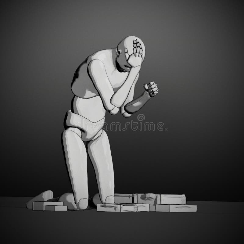 Desperate Man Alone in the Dark Stock Illustration - Illustration of ...