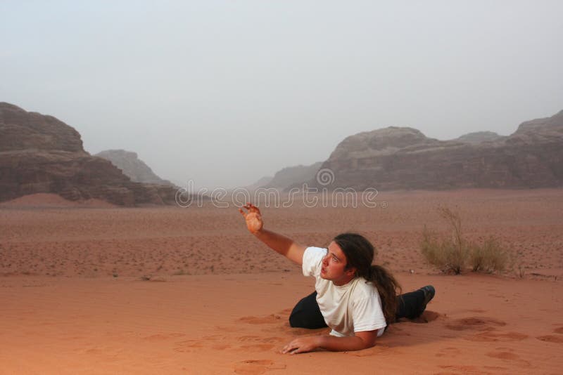 Desperate Man in the Desert Longing for Something Stock Photo - Image ...