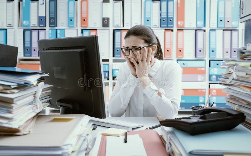 Desperate Worker Receiving Too Many Files. Stock Image - Image of ...