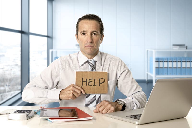 Desperate Senior Businessman in Crisis Working on Computer Laptop at ...