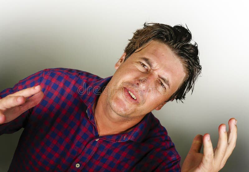 Stressed Sweaty White Man Acting Crazy Worried and Frustrated Suffering ...
