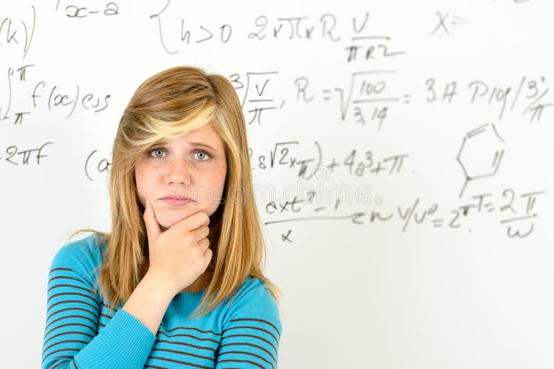 Desperate Student Girl Front of Maths Board Stock Image - Image of ...