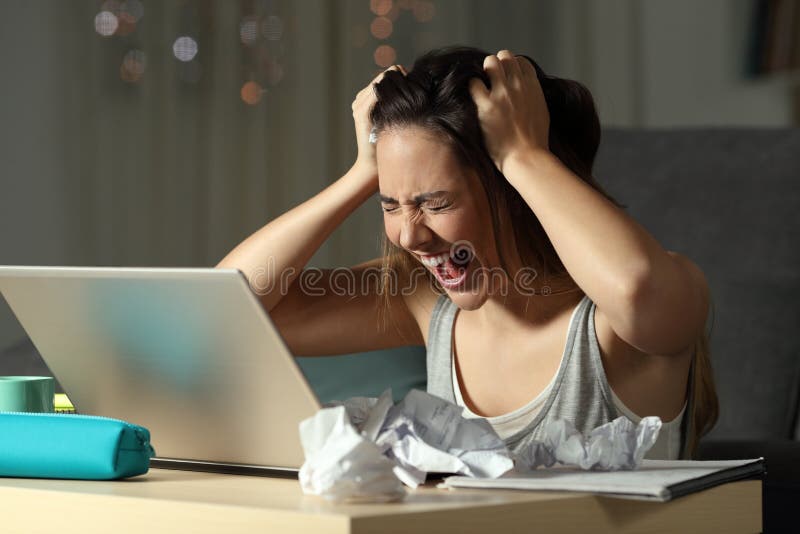 Desperate Student Working Hard in the Night Stock Image - Image of ...