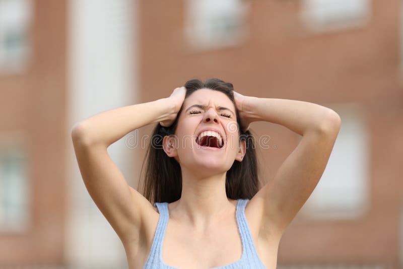 Desperate Woman Yelling in the Street Stock Image - Image of face, eyes ...