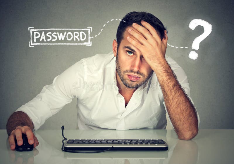 Desperate Young Man Trying To Log into His Computer Forgot Password ...