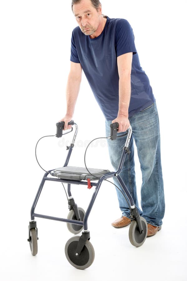 Despondent Man Leaning on Medical Walker Stock Photo - Image of push ...