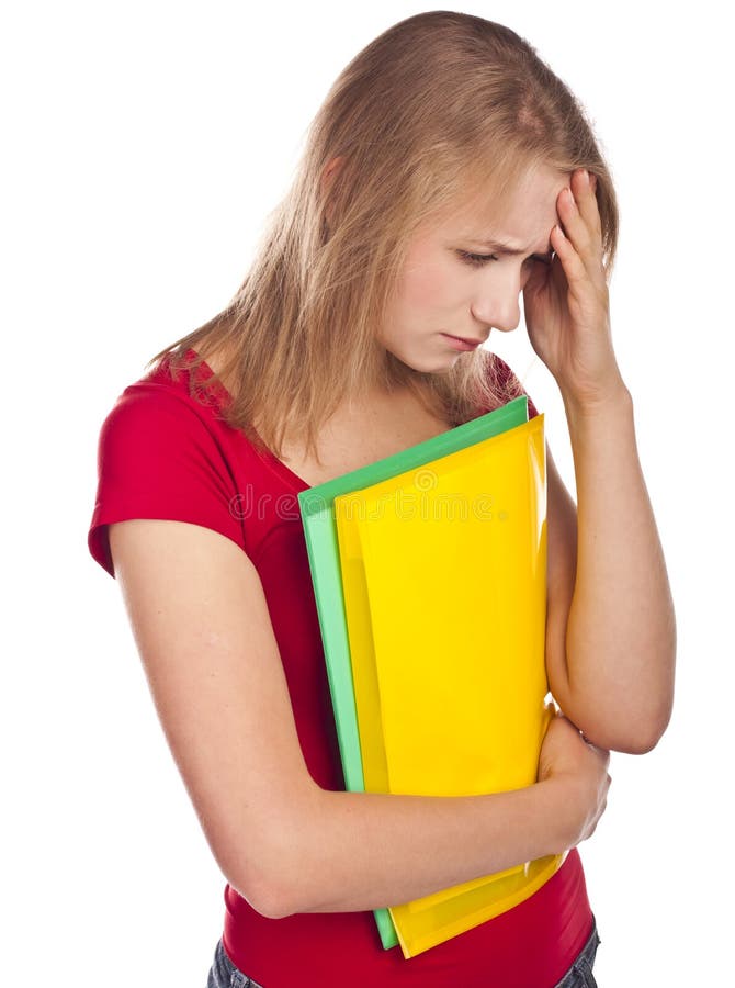 Despondent Student in Studio. White Stock Photo - Image of woman ...