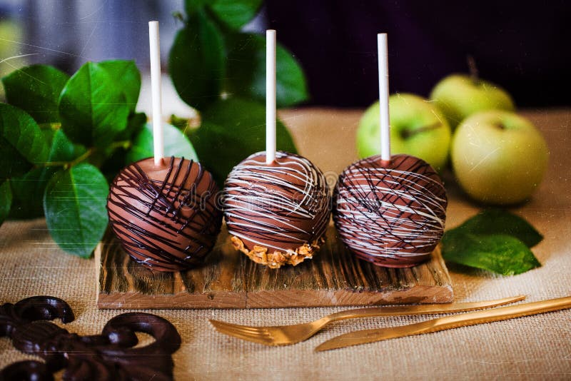 Dessert, an Apple Dipped in Chocolate on a Stick Stock Photo - Image of ...