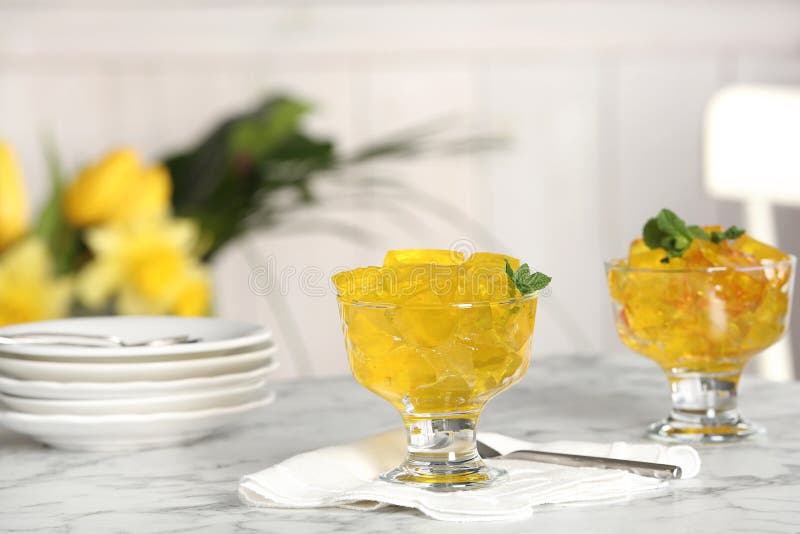 Dessert Bowls of Jelly Served on Table Stock Image - Image of bowls ...