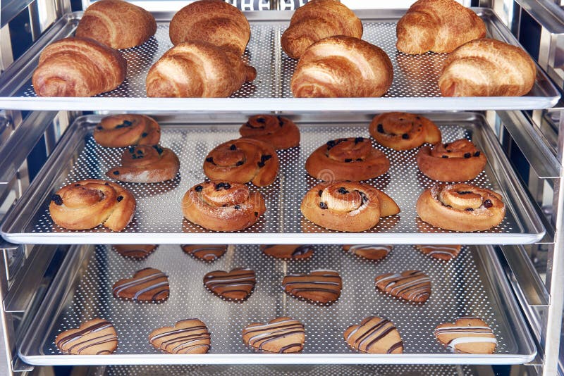 Dessert Bread Baking in Combi Steamer. Production Oven at the Bakery ...