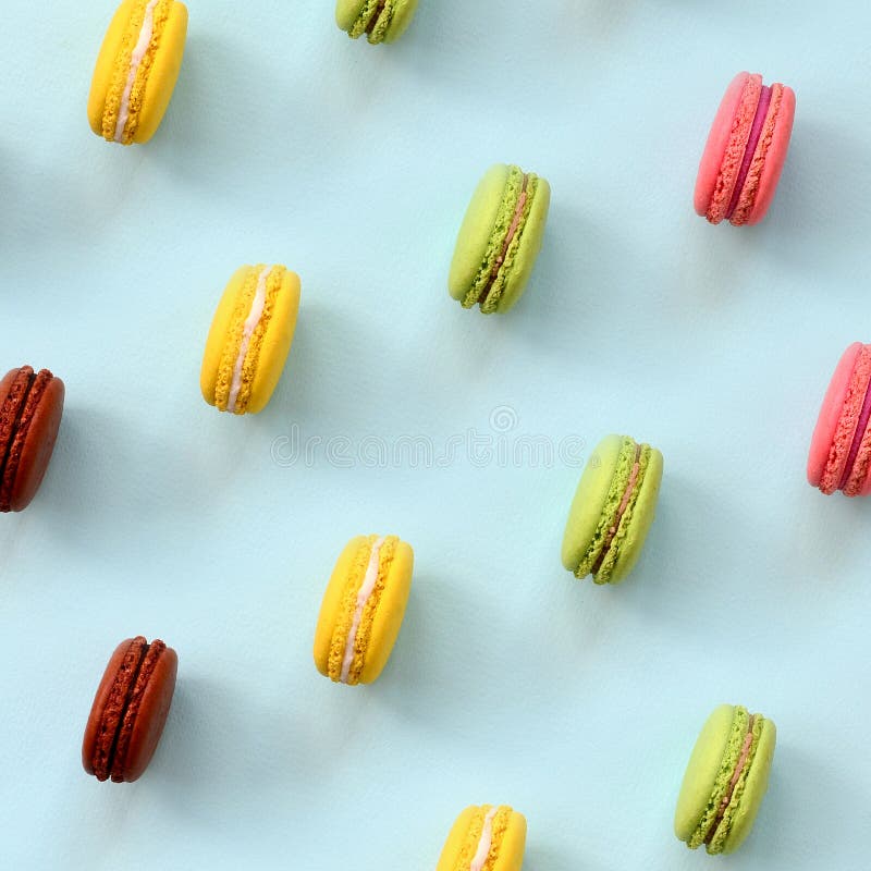 Dessert Cake Macaron or Macaroon on Trendy Pastel Blue Background Top ...