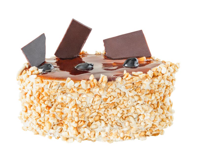 Dessert Cake with Nuts and Milk Chocolate Bars, Side View, Isolated on ...