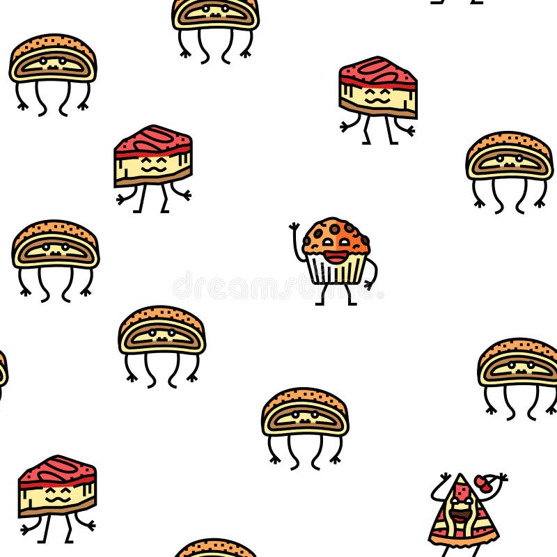 Dessert Character Food Cake Vector Seamless Pattern Stock Illustration ...