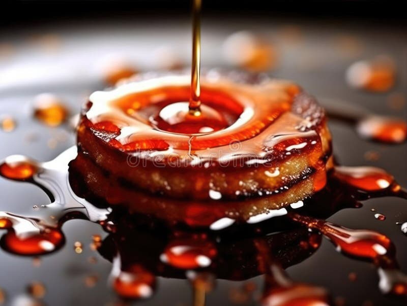 Dessert Close-up with Flowing Syrup and Splashes. Causes Appetite Stock ...