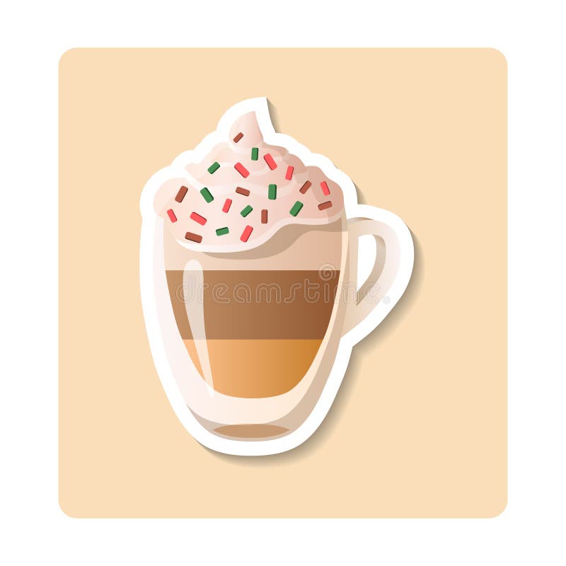 Dessert Coffee Sticker Illustration. Glass, Cup, Foam, Layers. Editable ...