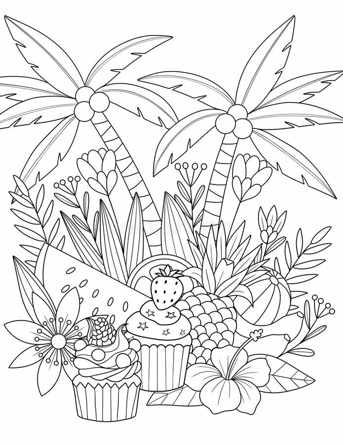 Dessert Coloring Page for Adult Stock Illustration - Illustration of ...