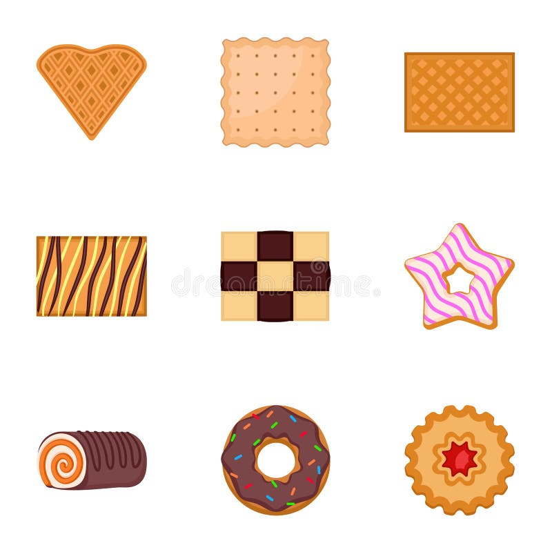 Dessert Cookie Icon Set, Flat Style Stock Vector - Illustration of ...