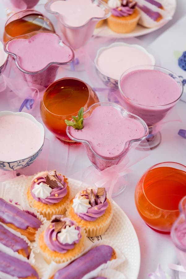 Dessert with Cream on the Big Table Stock Photo - Image of delicious ...