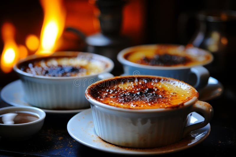 Dessert Creme Brulee, on Fire Stock Illustration - Illustration of ...