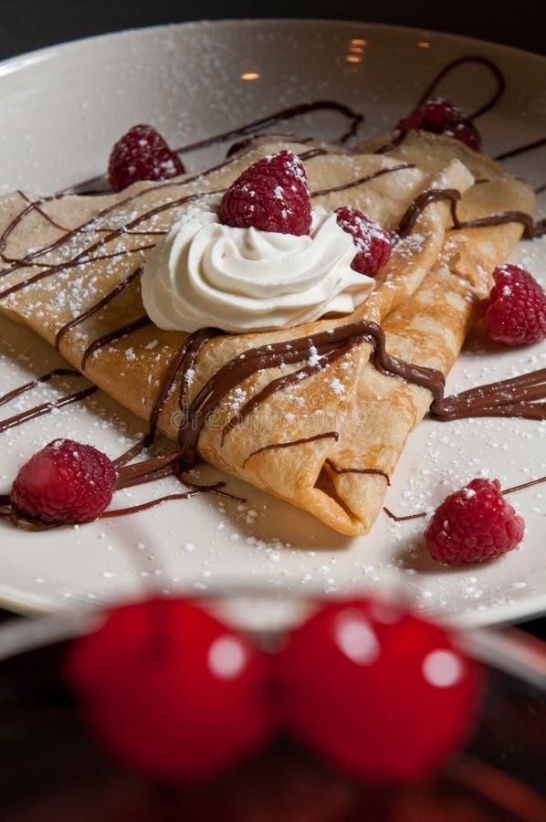 Dessert Crepe with Raspberries Stock Image - Image of powdered, cherry ...