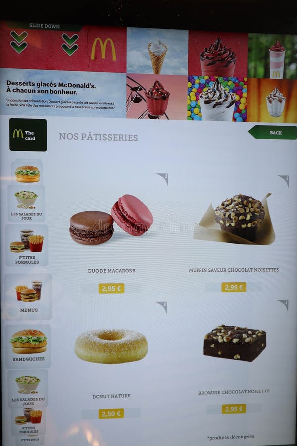 Paris France July 9, 2023 Digital McDonalds Menu Shows Desserts ...