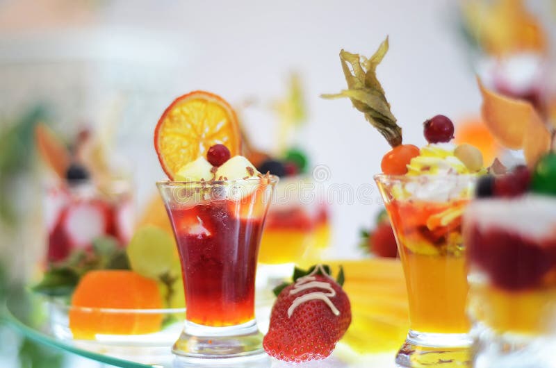 Dessert and Drinks on Buffet Table Stock Photo - Image of orange, lunch ...
