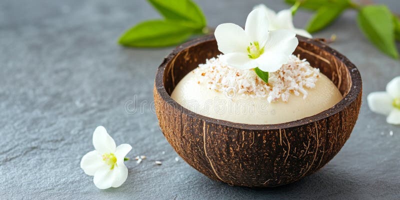 A Delicate Panna Cotta Topped with Strawberry Sauce and Edible Flowers ...