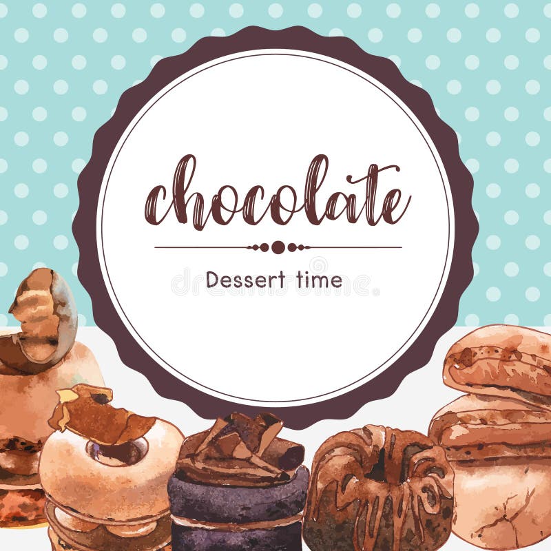Dessert Frame Design with Chocolate Cake, Cupcake, Cookie Watercolor ...