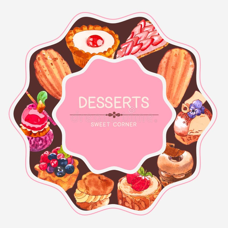 Dessert Frame Design with Pie, Cupcake, Doughnut, Choux Cream ...