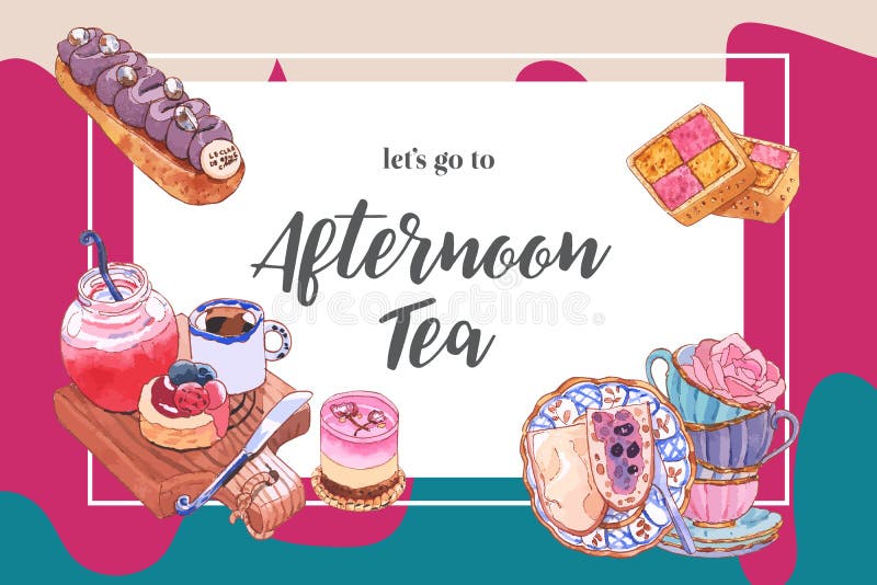 Dessert Frame Design with Various Cake Watercolor, Creative Colorful ...